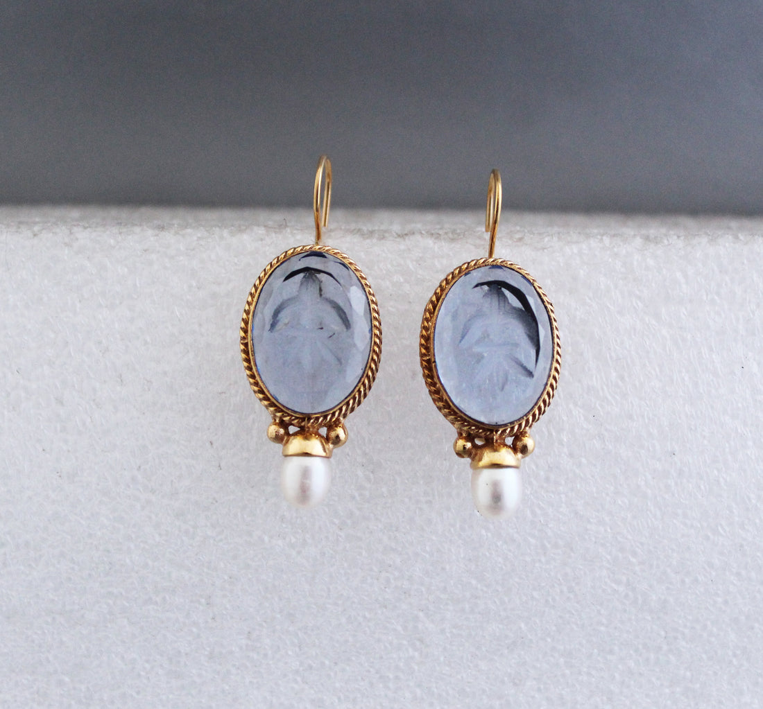 Blue Antique Intaglio Earrings – PehroDesign